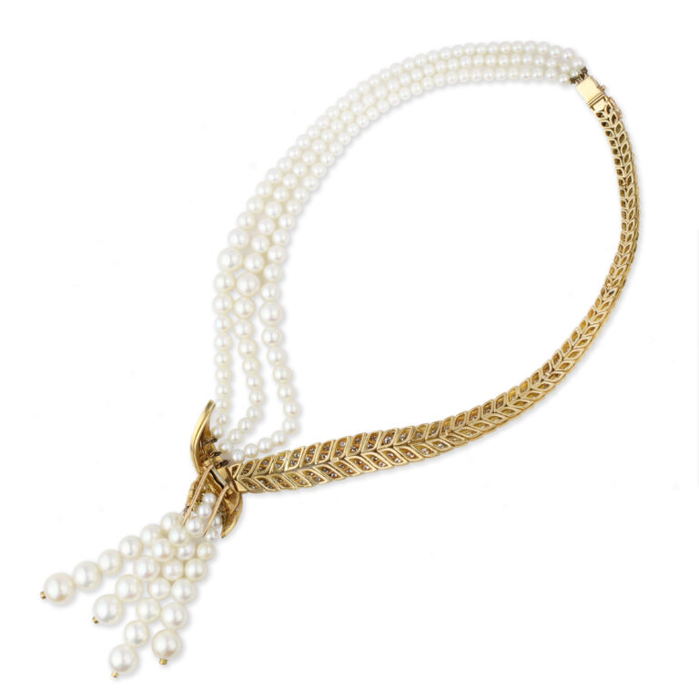 Pierre Sterle Pearl and Diamond Necklace - FD Gallery