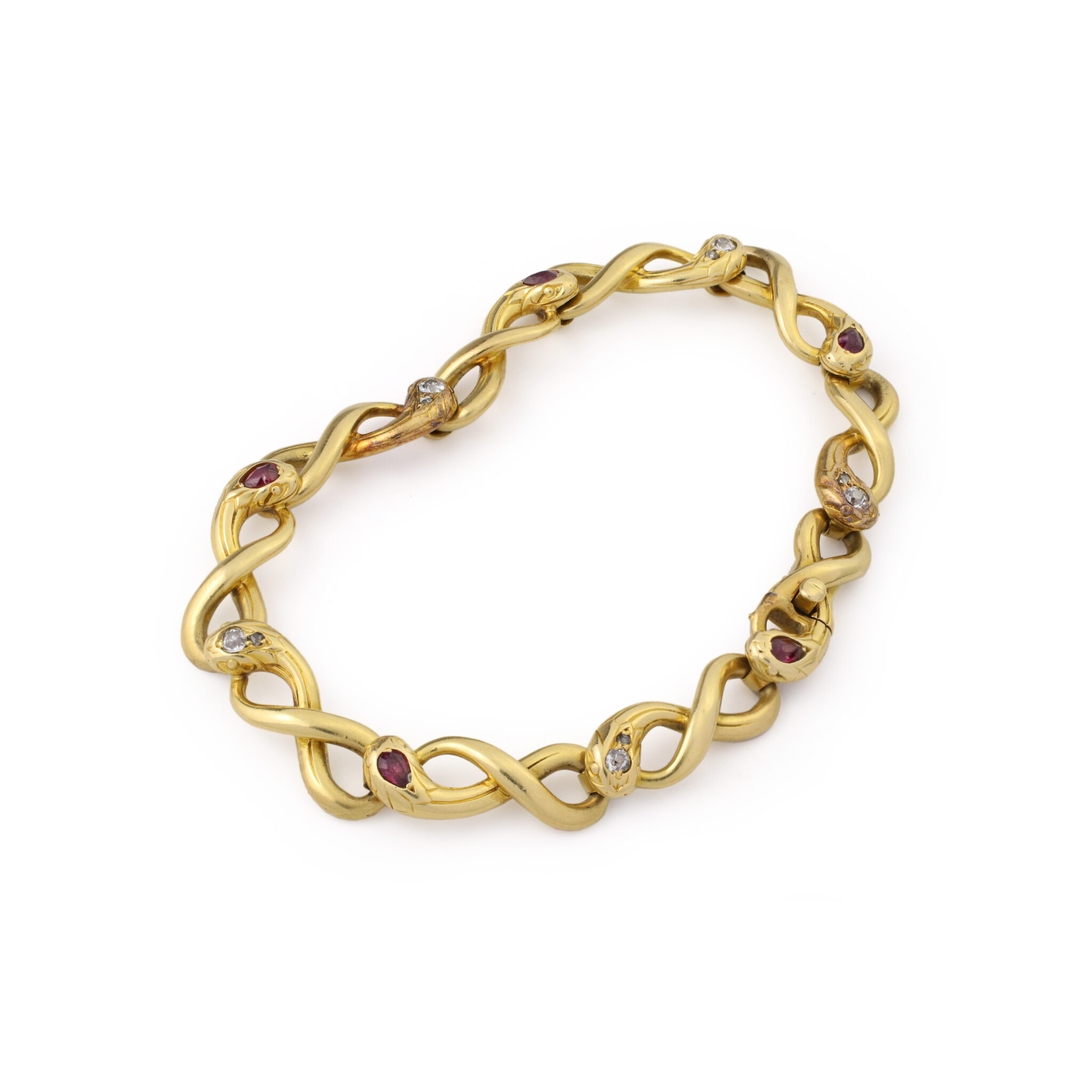 Antique Gold and Ruby Snake Link Bracelet - FD Gallery